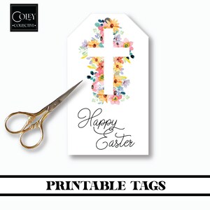 Christian Easter Tags Easter Basket Floral Cross Favor Tags Easter ...
