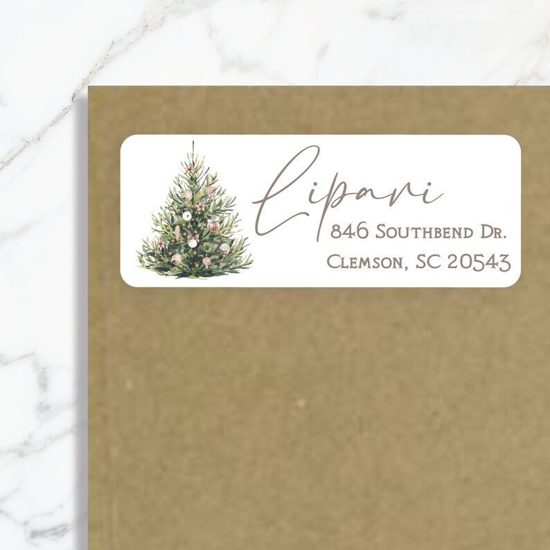 Elegant Christmas Tree Address Label Custom Watercolor Christmas Tree ...
