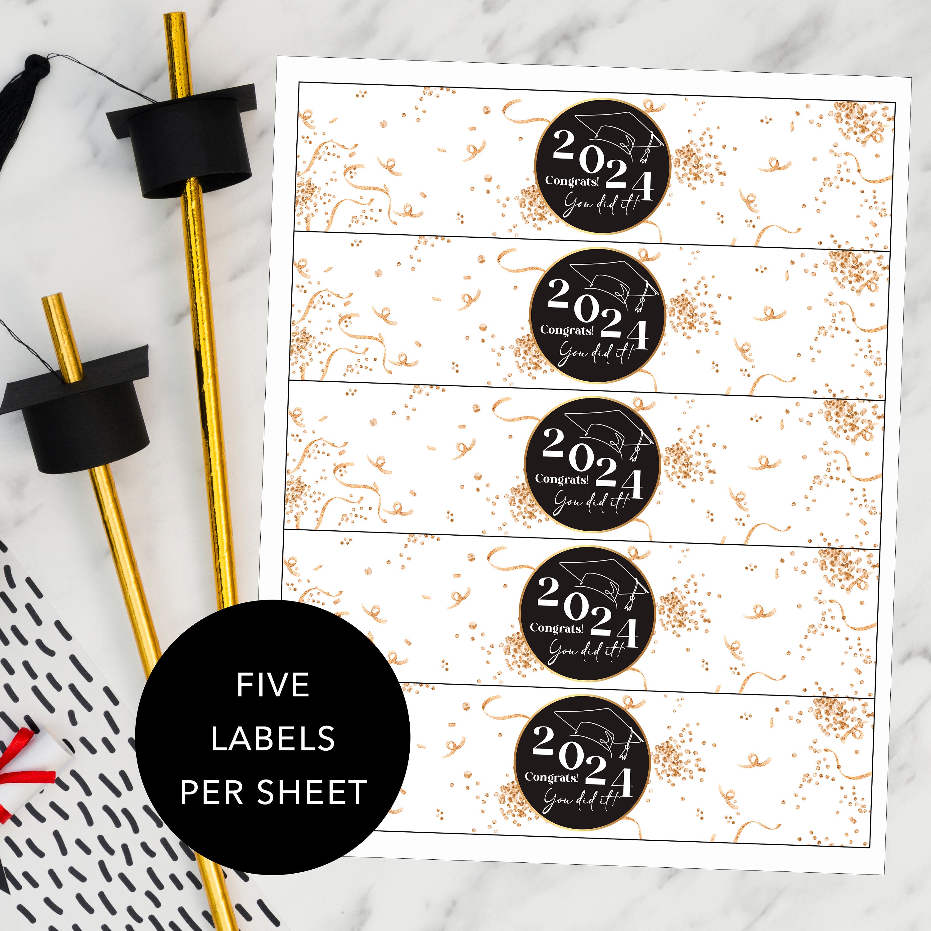 Customized Graduation Water Bottle Label Black and Gold Personalized ...