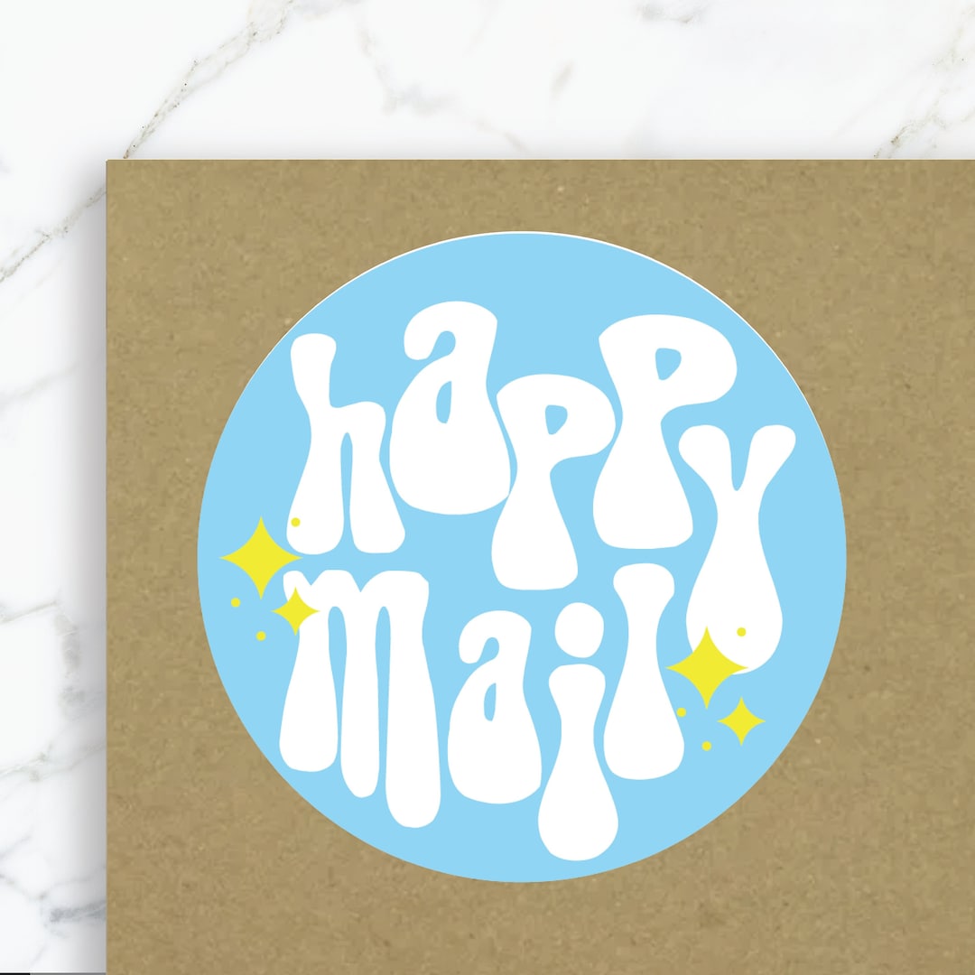 Retro Happy Mail Sticker Small Business Shipping Sticker Colorful Happy ...