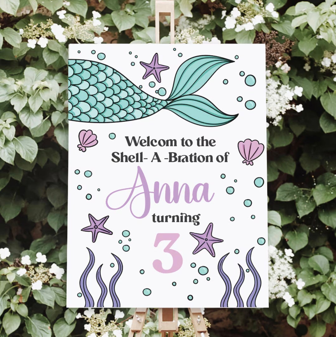 Little Mermaid Birthday Party Sign Printed Under the Sea Welcome Sign ...