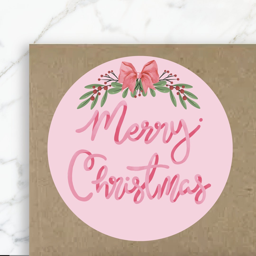 Merry Christmas Label Pink Christmas Sticker Shipping Holiday Labels ...