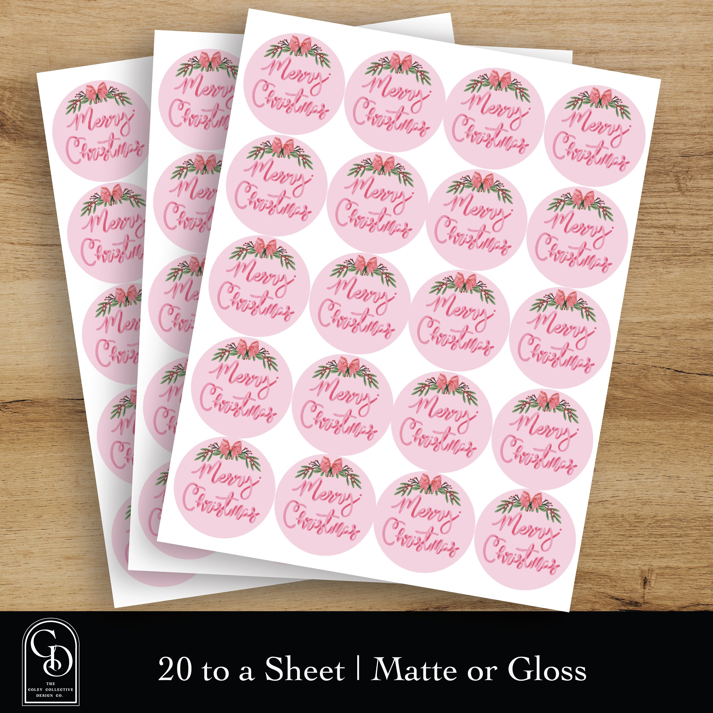 Merry Christmas Label Pink Christmas Sticker Shipping Holiday Labels ...