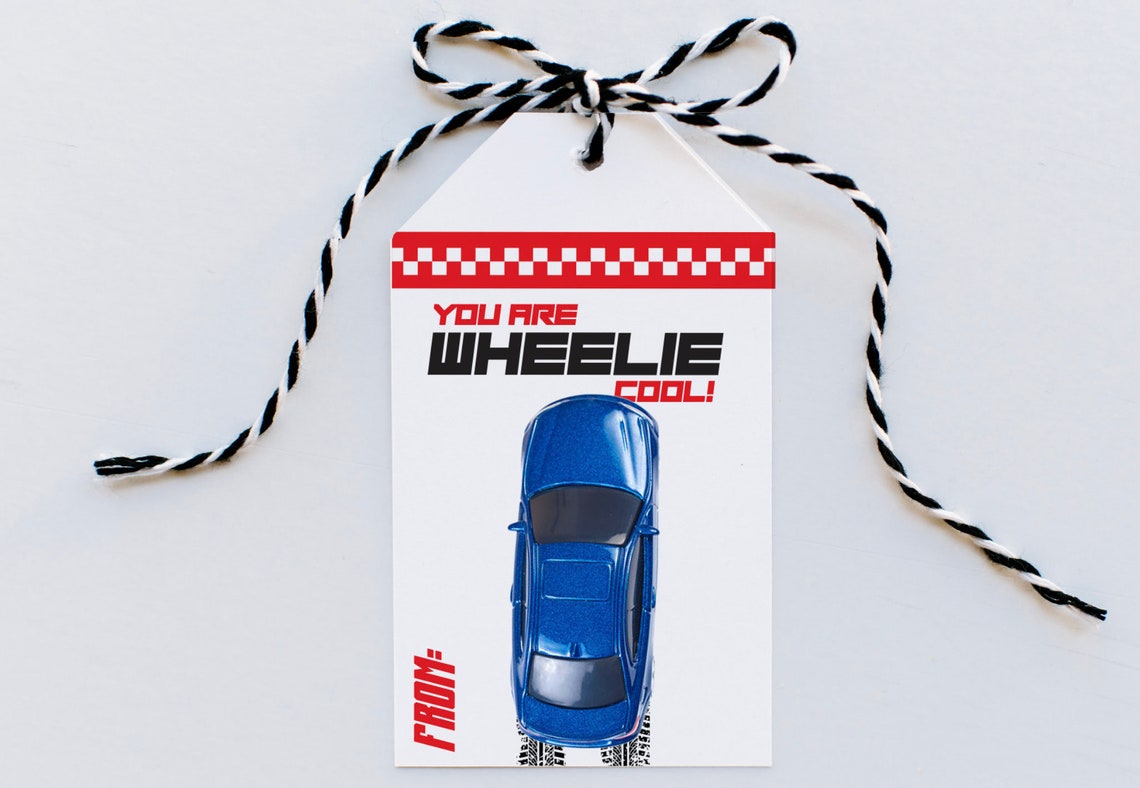 Custom Race Car Valentines Tag Printable Wheelie Cool Valentine Tag Boy ...