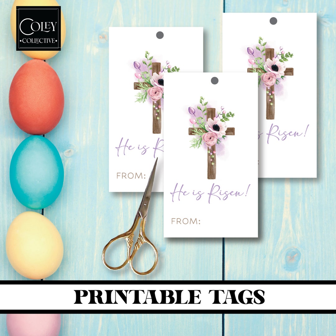 Christian Cross & Floral Printable Easter Tag Womens Church Event Favor ...