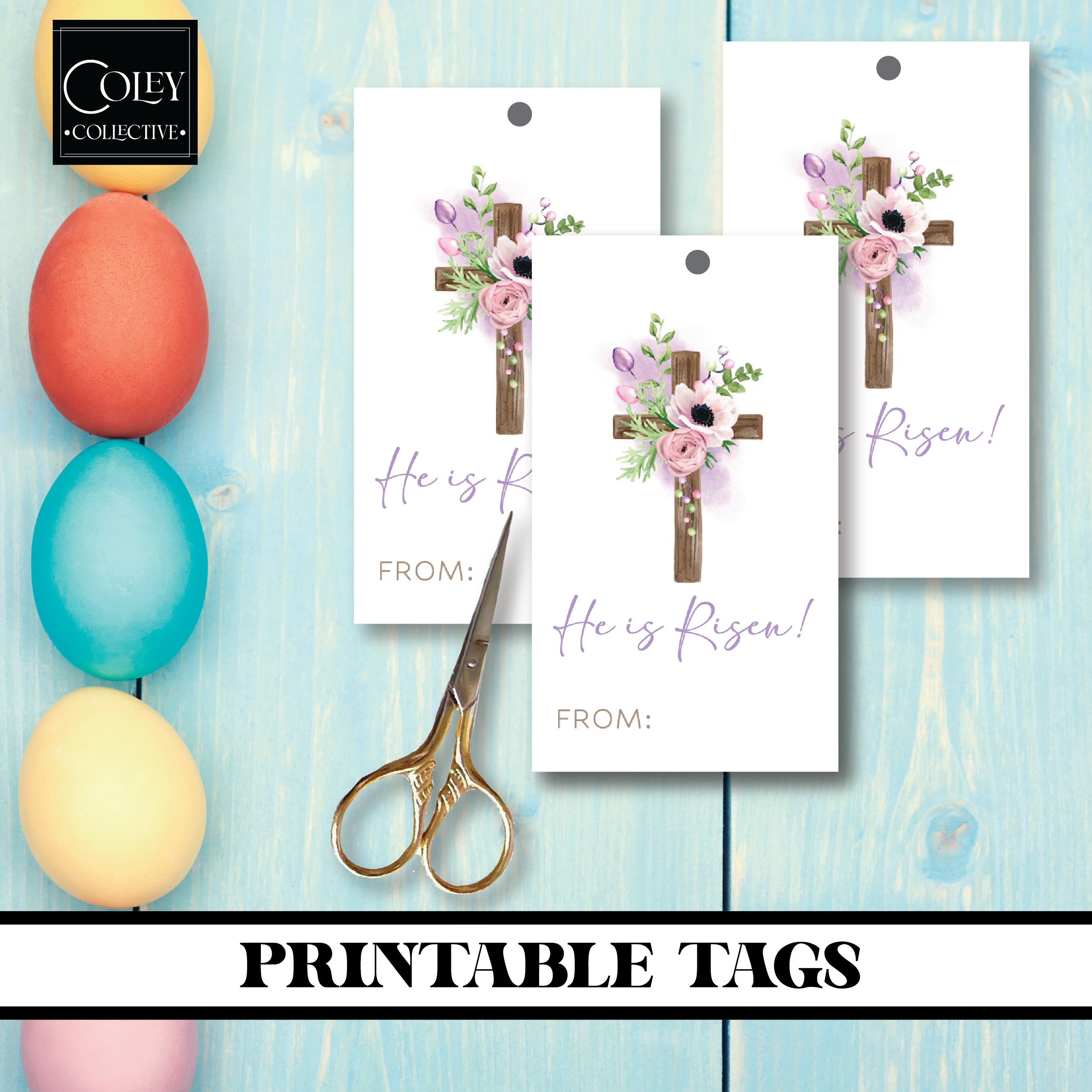 Christian Cross & Floral Printable Easter Tag Womens Church Event Favor ...