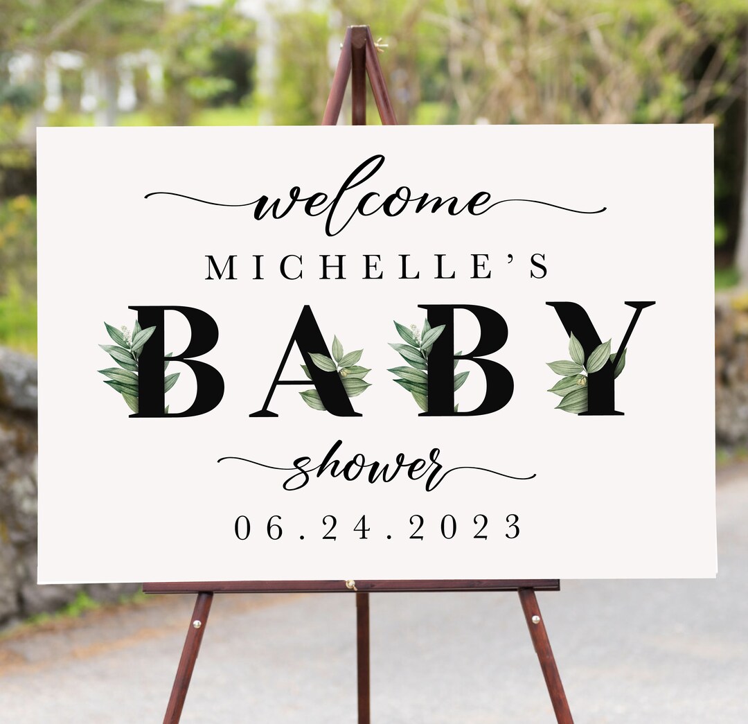 Botanical Gender Neutral Baby Shower Welcome Sign Elegant Baby Shower ...