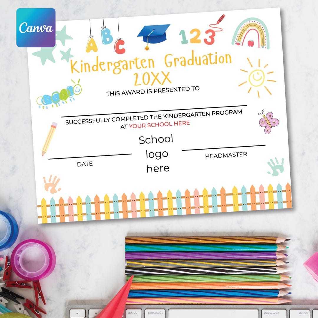Kindergarten Graduation Certificate - Editable Canva Template, 5K ...