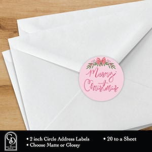 Merry Christmas Label Pink Christmas Sticker Shipping Holiday Labels ...