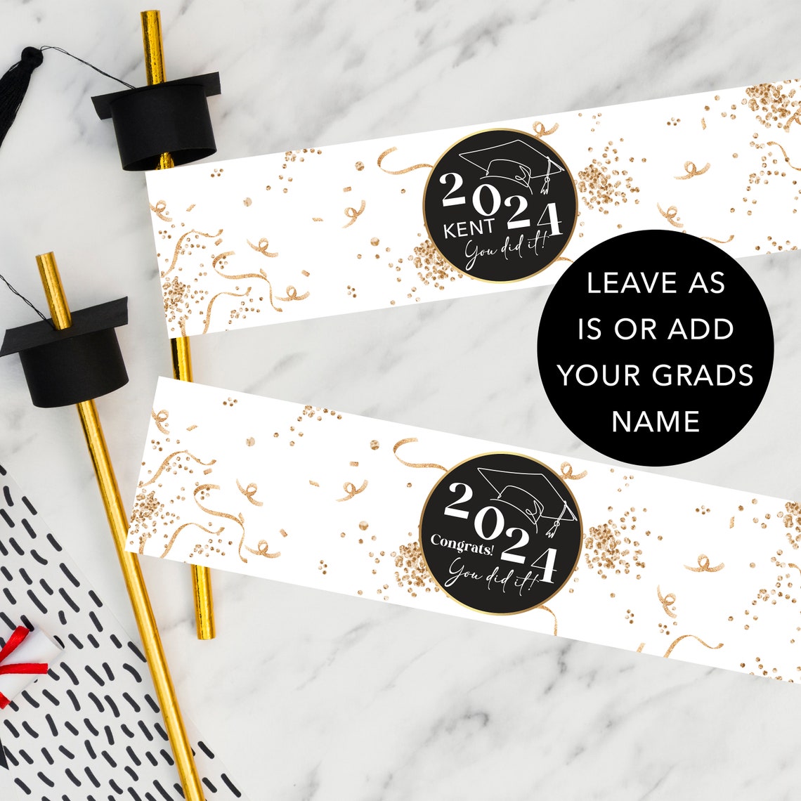 Customized Graduation Water Bottle Label Black and Gold Personalized ...