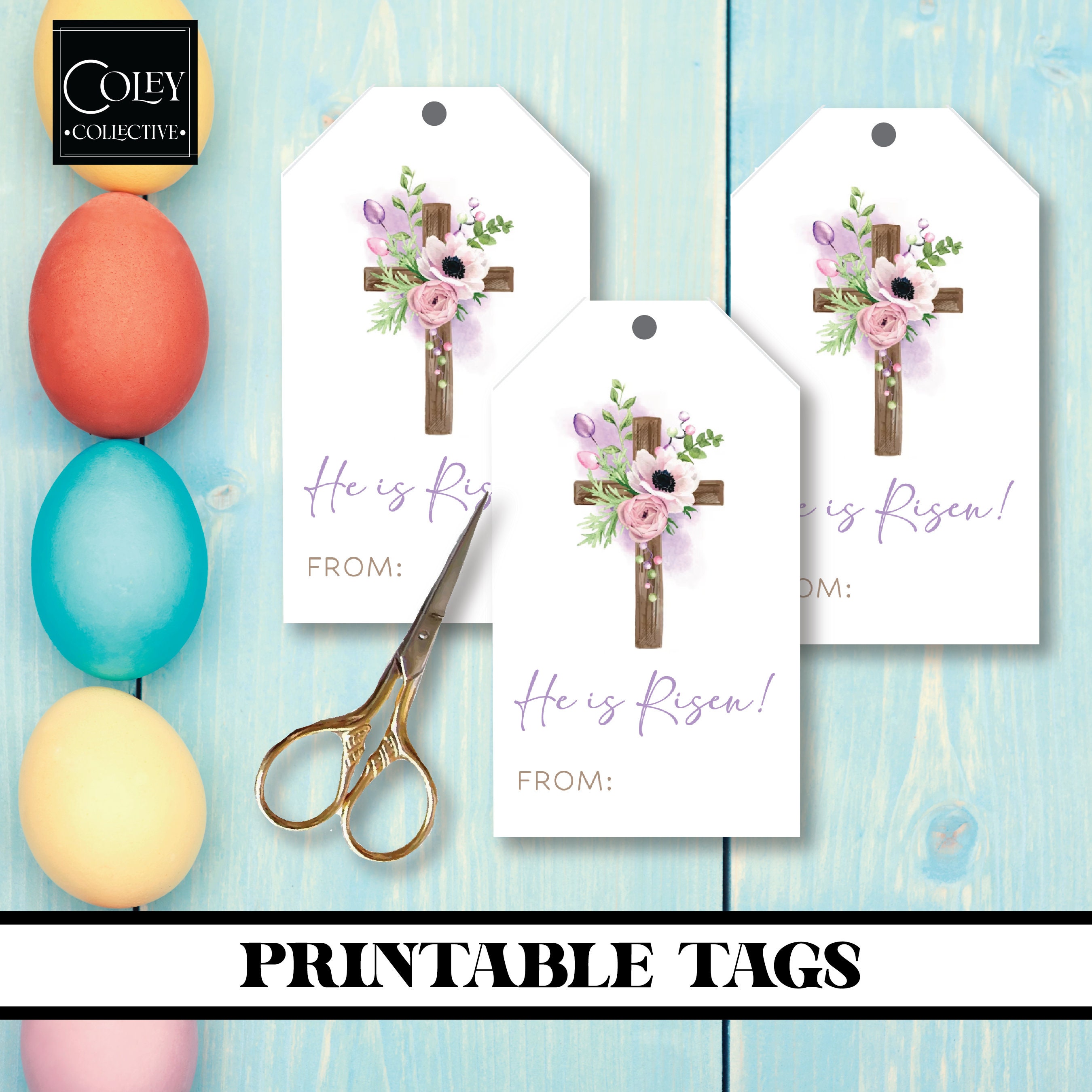 Christian Cross & Floral Printable Easter Tag Womens Church Event Favor ...
