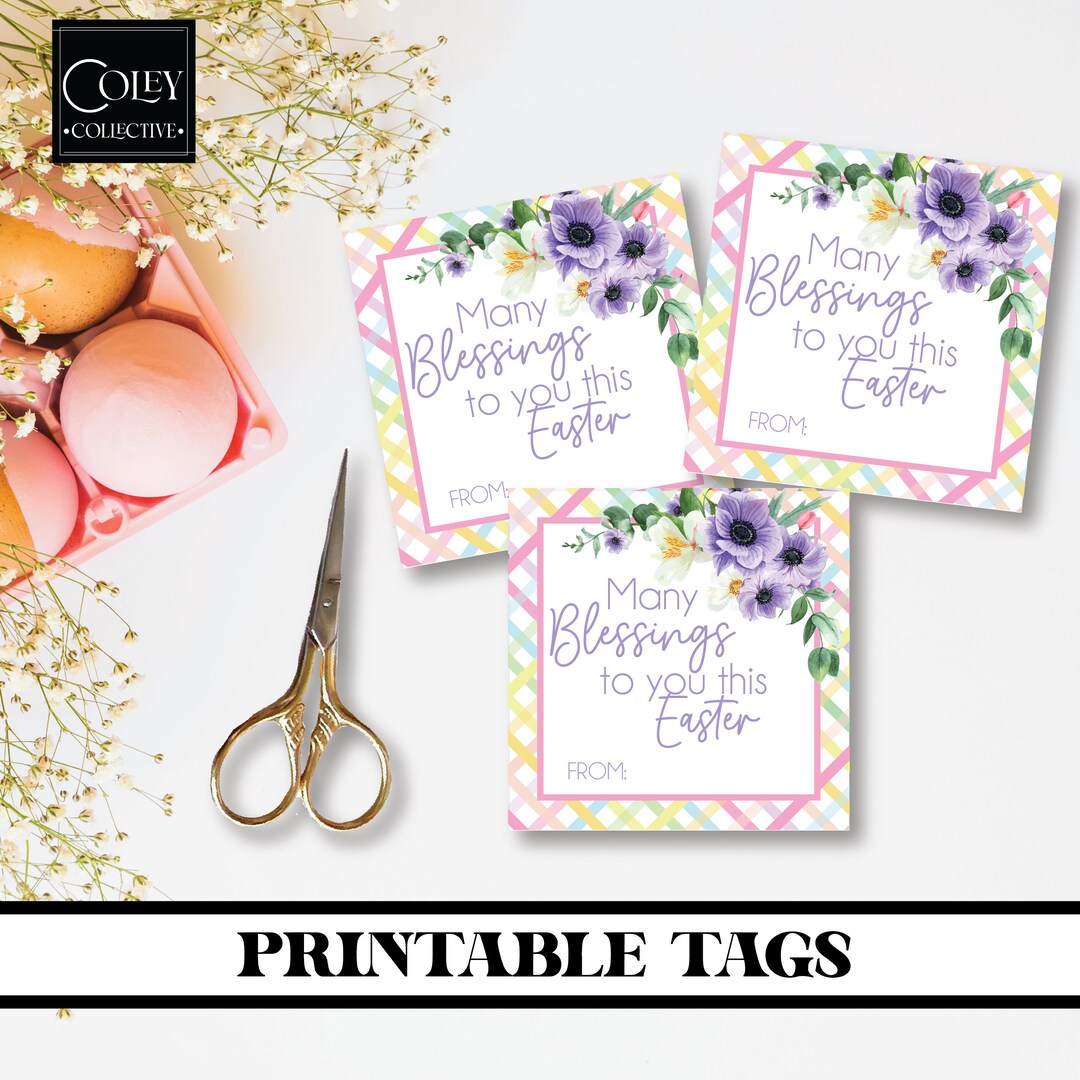 Christian Easter Tag Gingham Pattern Printable Tag Children Easter ...