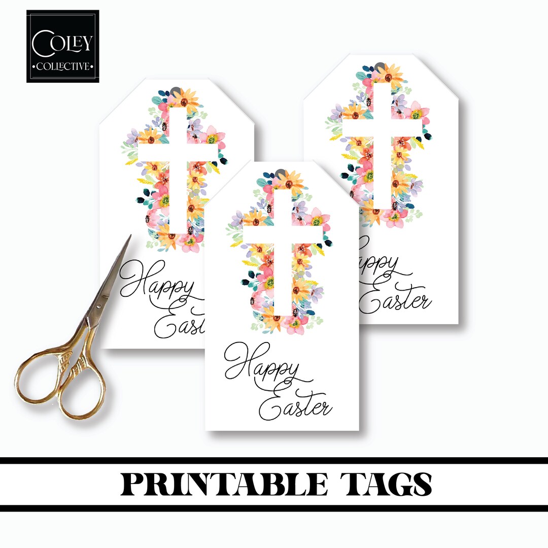 Christian Easter Tags Easter Basket Floral Cross Favor Tags Easter ...