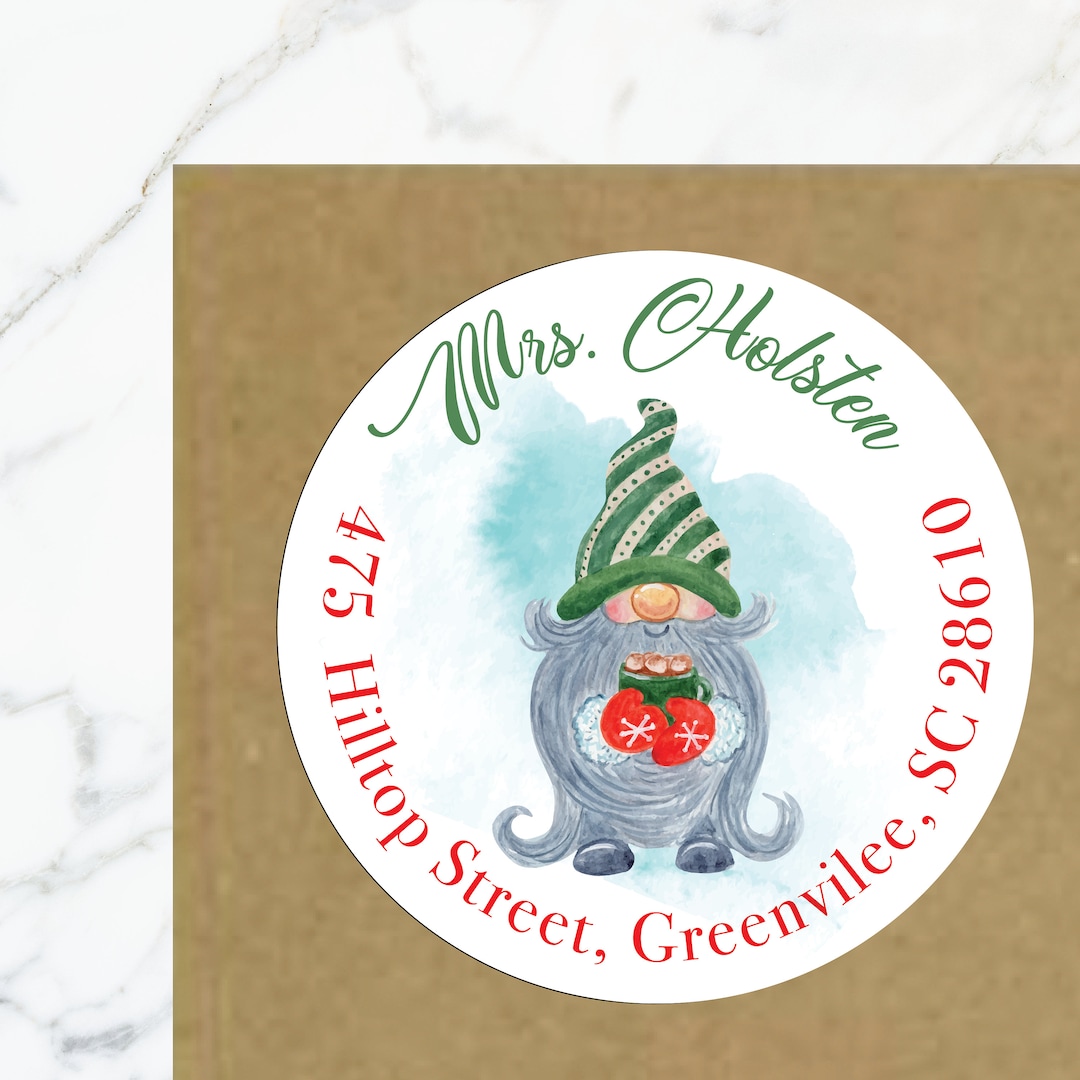 Watercolor Gnome Holiday Christmas Label Custom Christmas Gnome Return ...
