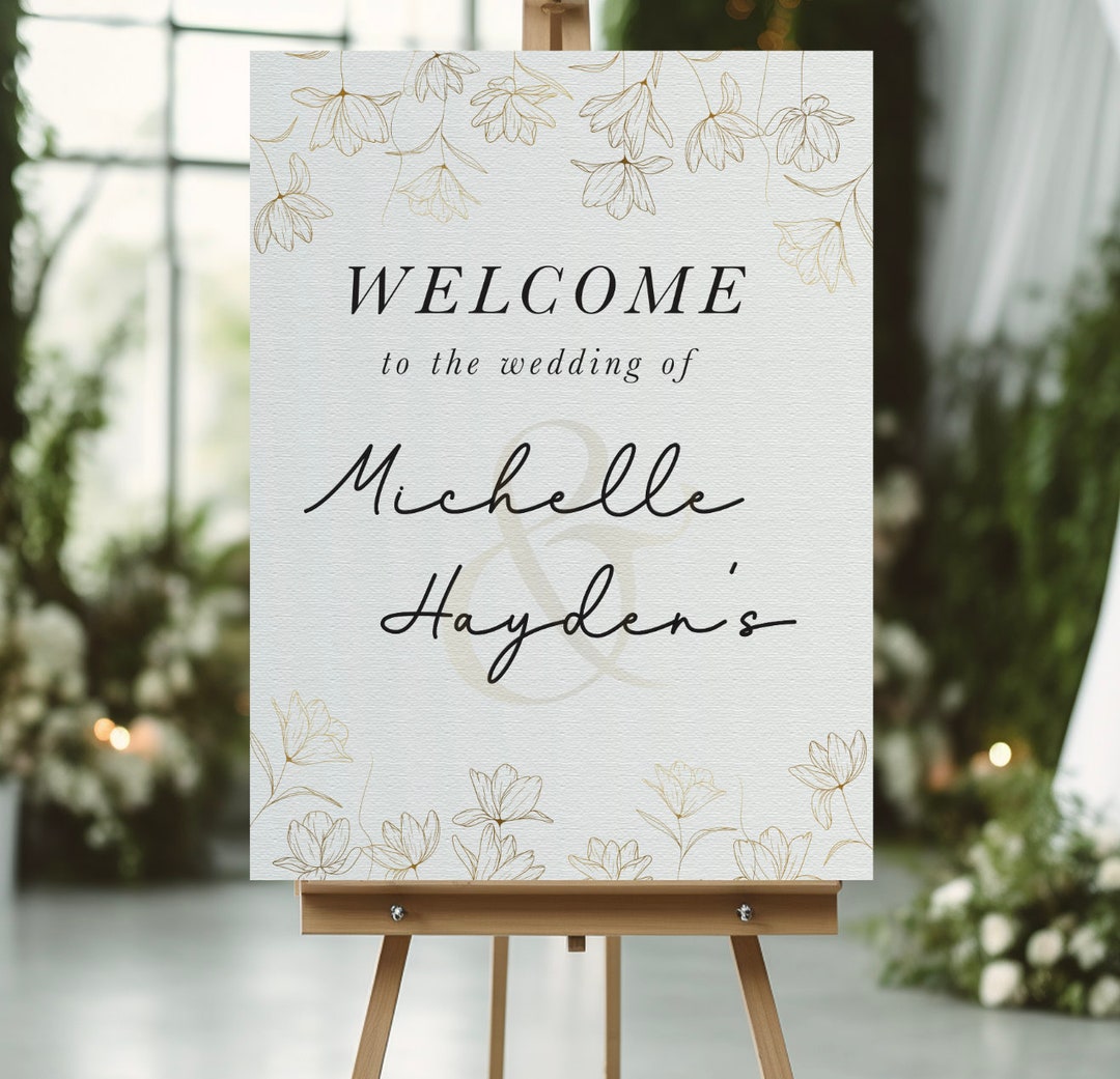 Elegant Gold and Black Floral Wedding Welcome Sign Gold and White ...