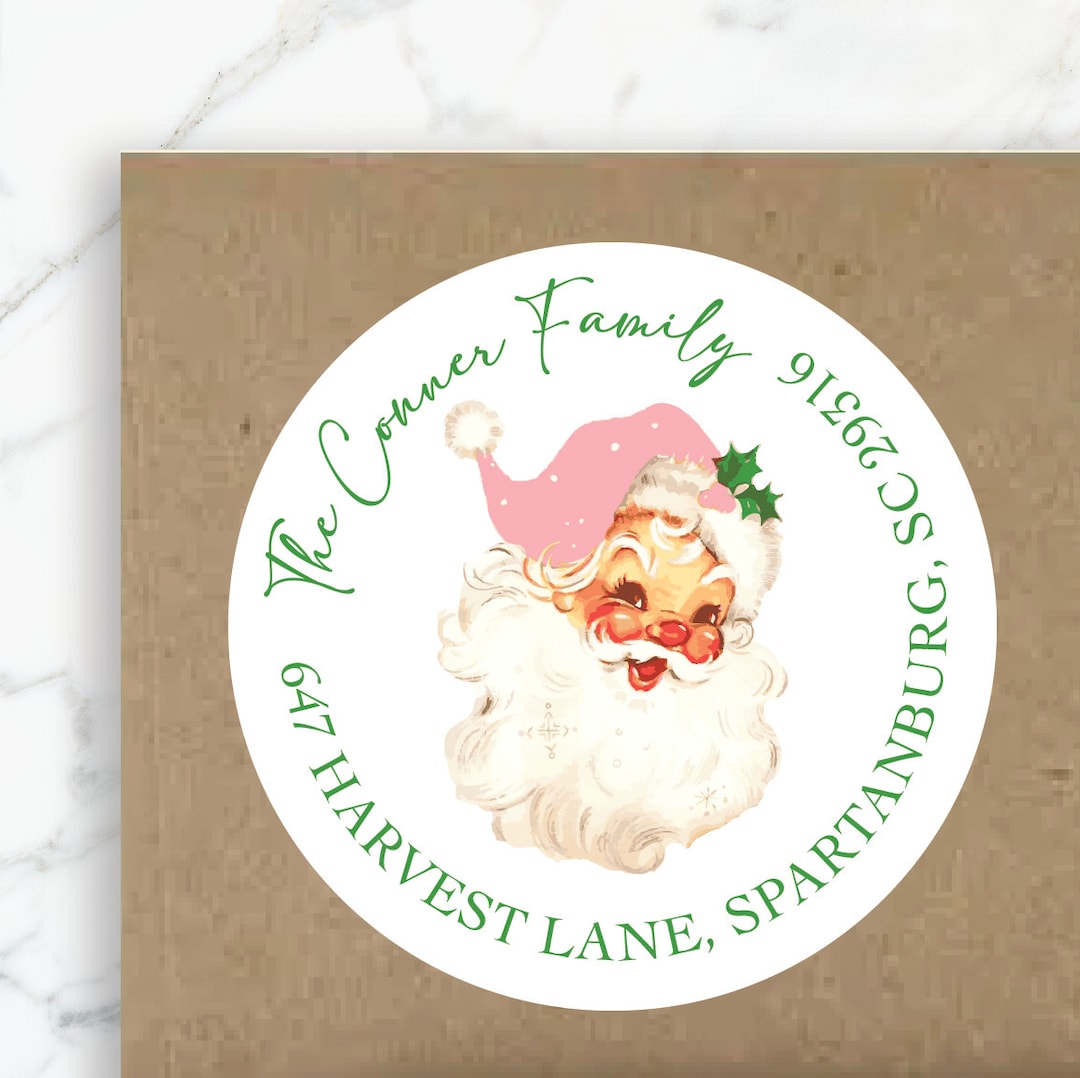 Pink Santa Christmas Address Label Santa Return Address Label - Etsy