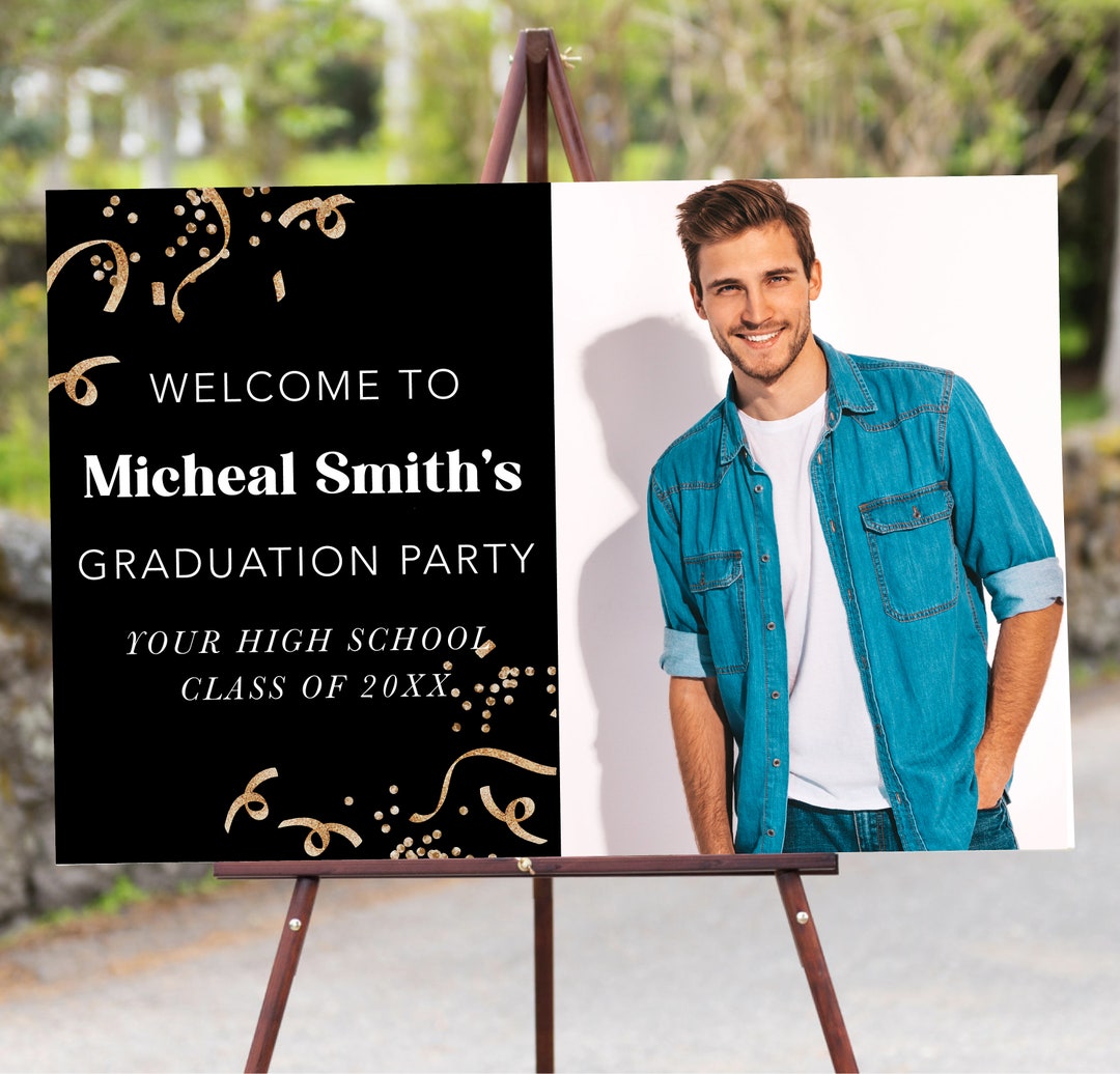 Black and Gold Graduation Poster Custom Graduation Welcome Sign Foam ...