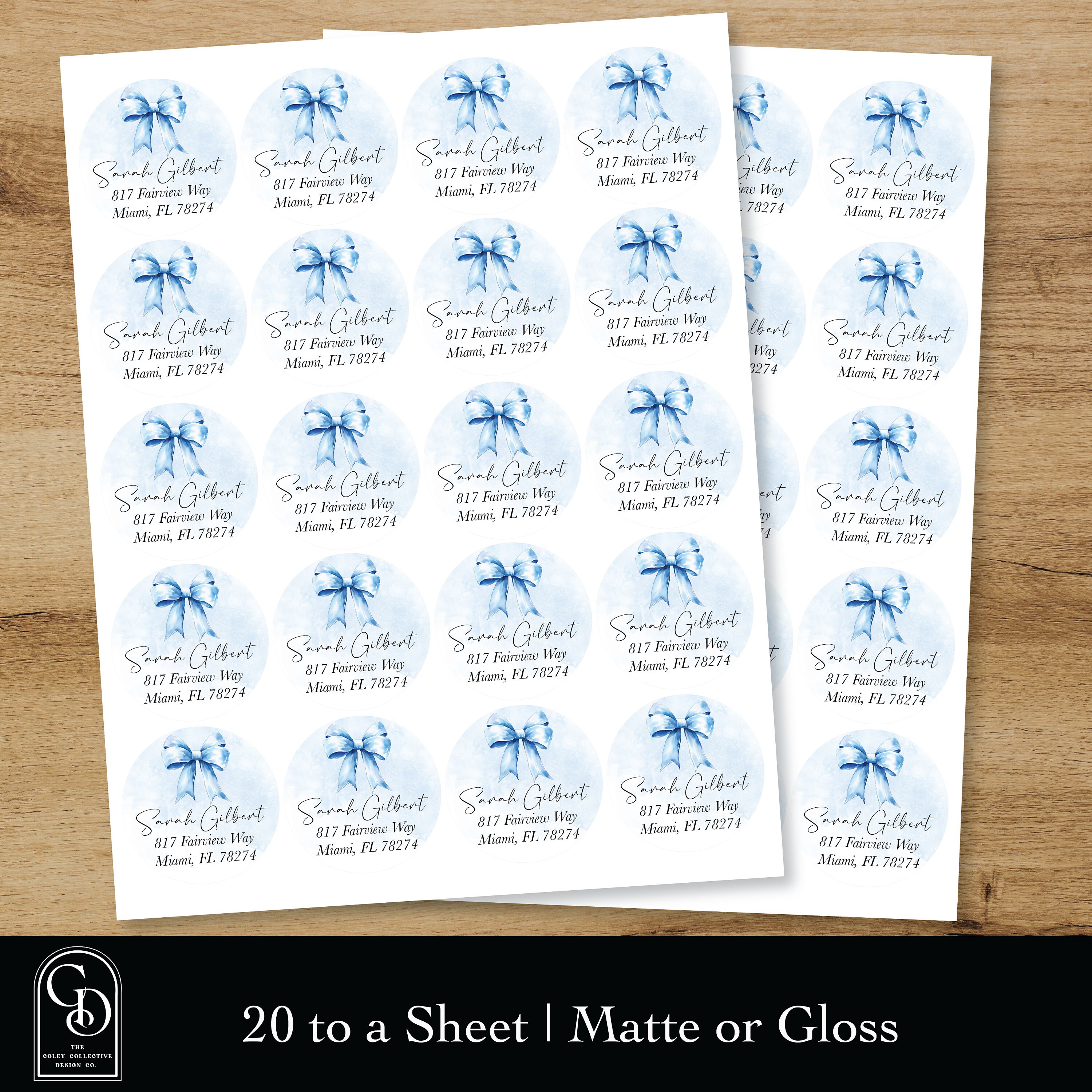 Coquette Blue Watercolor Bow Baby Shower Label Blue Bow Return Address ...