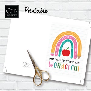 Rainbow Teacher Card Printable Apple & Pencil Rainbow Teacher Card ...