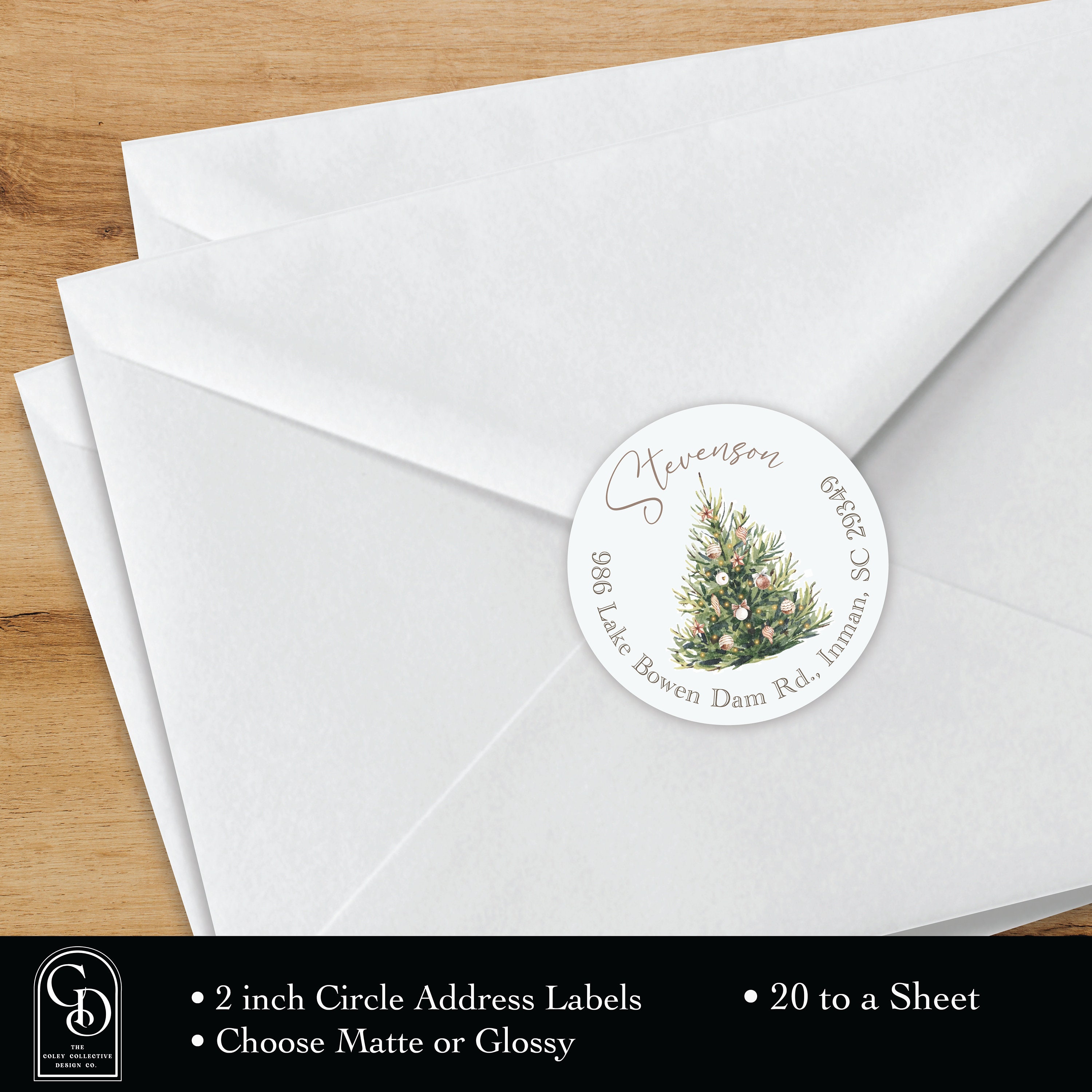 Personalized Christmas Tree Address Label Custom Watercolor Christmas ...