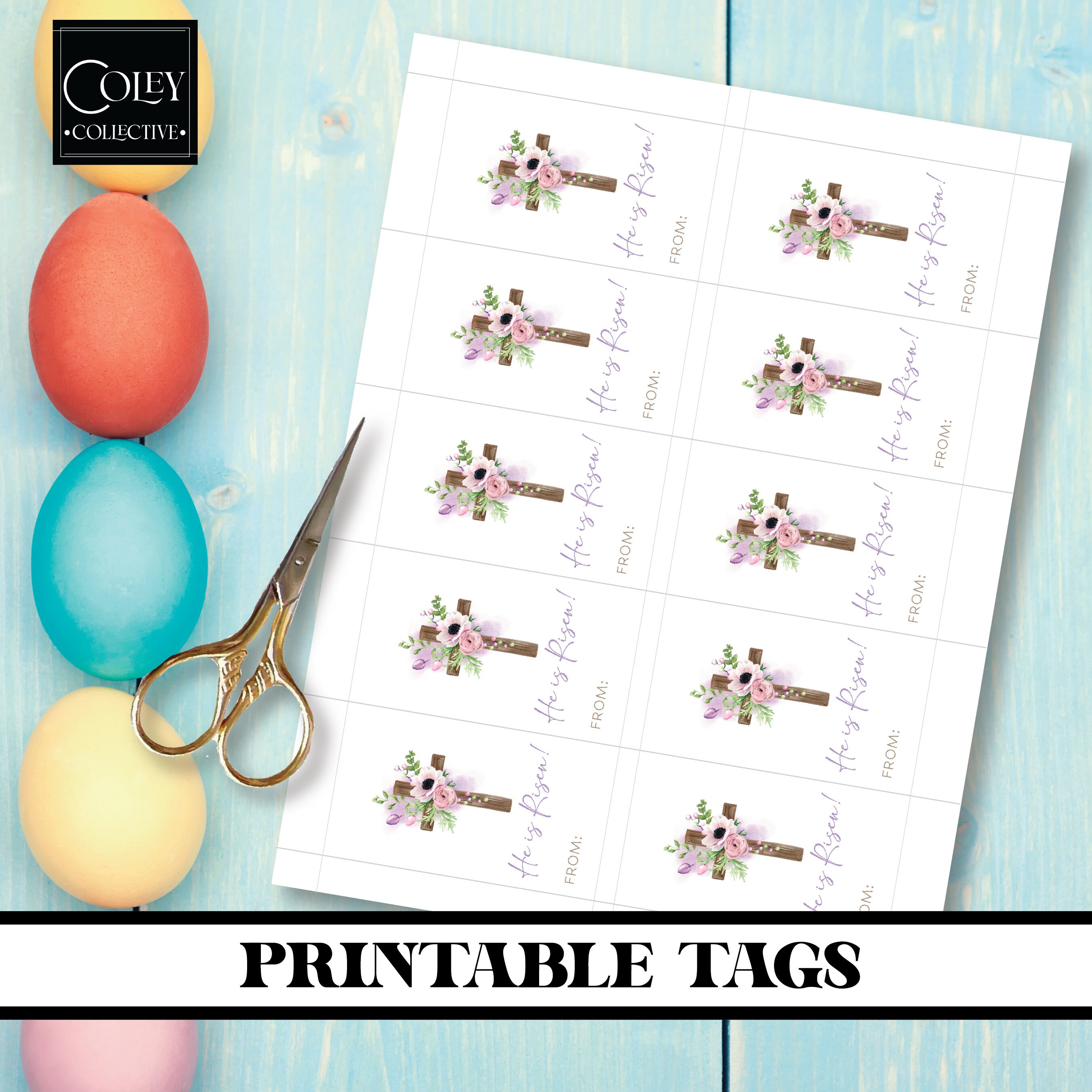 Christian Cross & Floral Printable Easter Tag Womens Church Event Favor ...