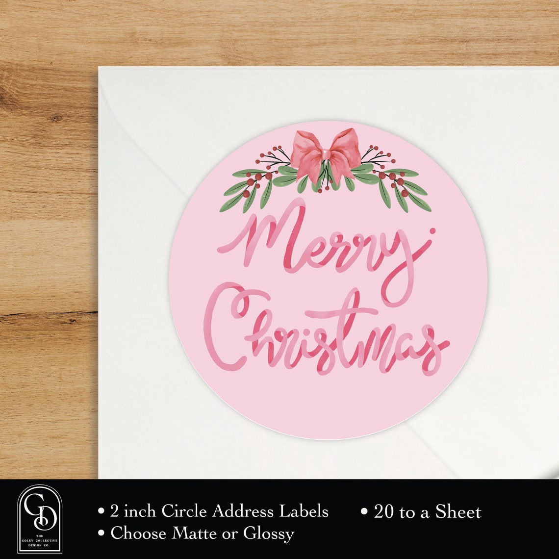 Merry Christmas Label Pink Christmas Sticker Shipping Holiday Labels ...