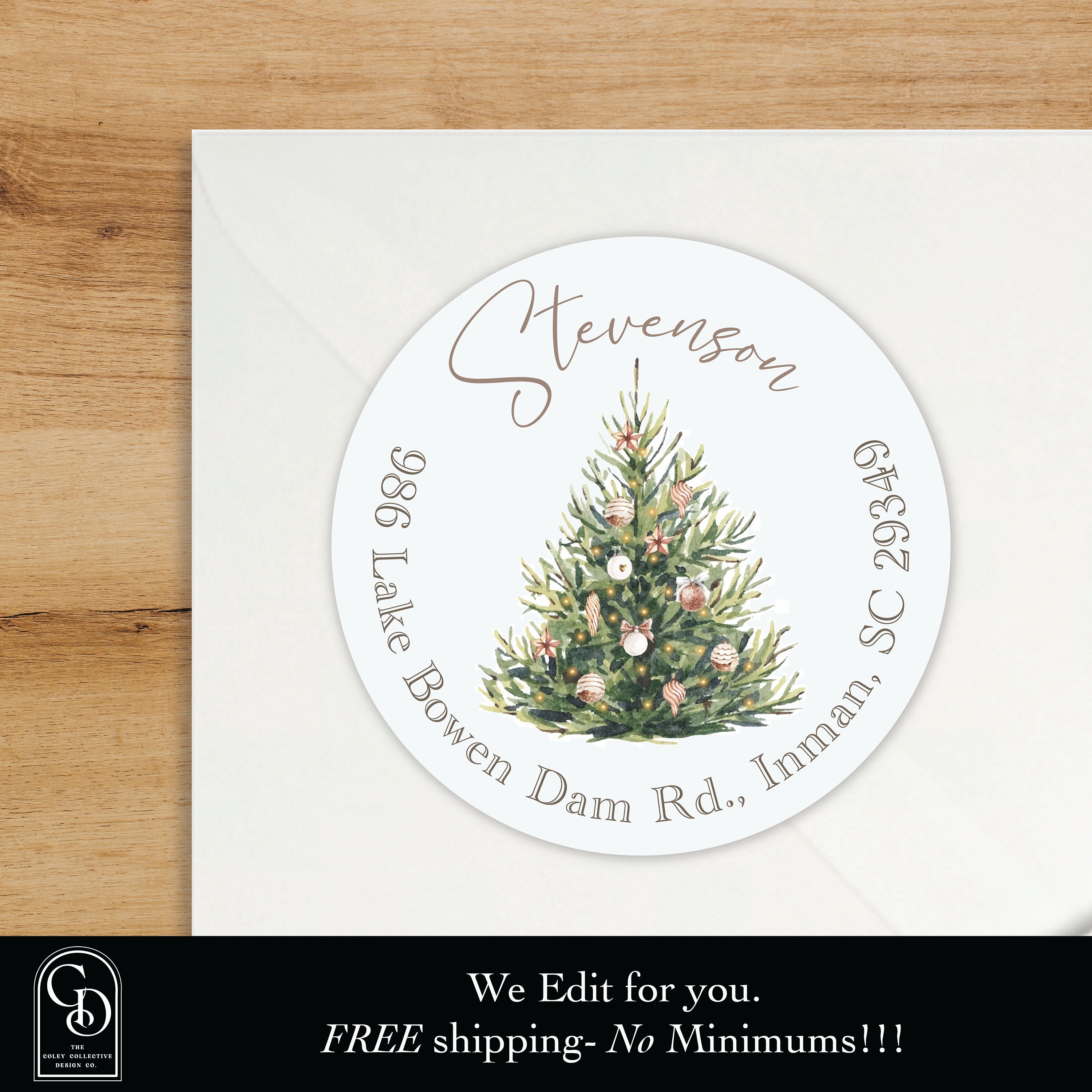 Personalized Christmas Tree Address Label Custom Watercolor Christmas ...