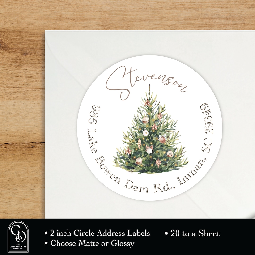 Personalized Christmas Tree Address Label Custom Watercolor Christmas ...