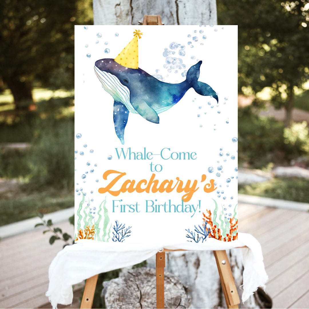 Whale Birthday Welcome Sign: Ocean Theme Party Decor Printed or Digital ...