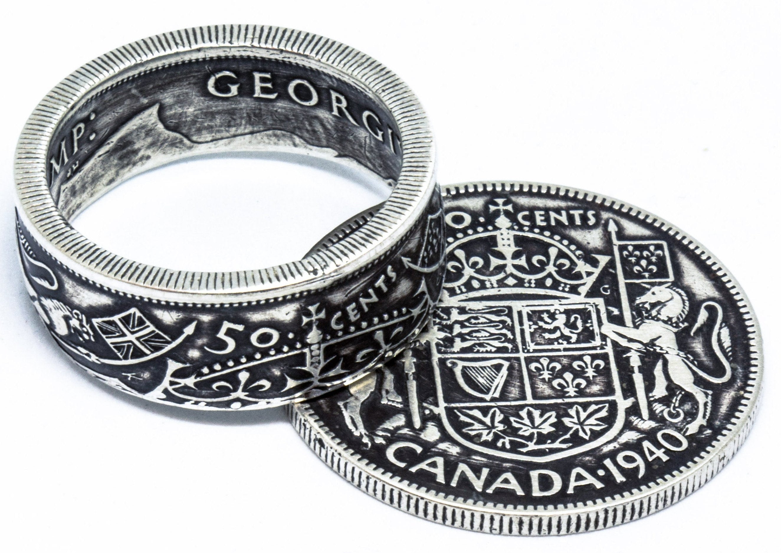 Coin Ring Silver Canadian 50c Canada Half Dollar Fifty Cents Wide Band ...