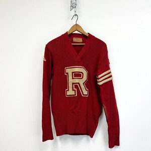 Vintage 1930s Letterman Sweater r Brick Red Wool V Neck '38 Champs Size ...