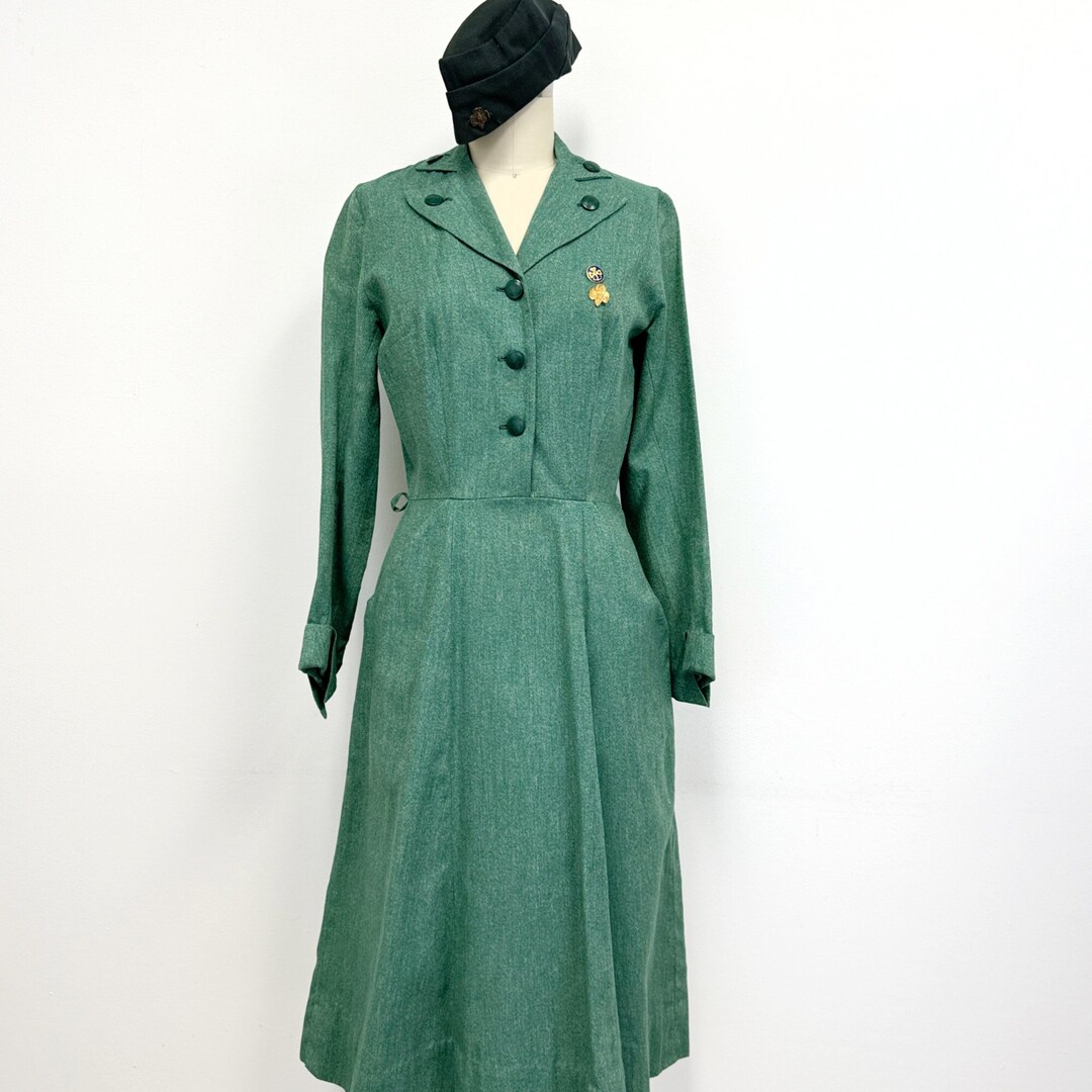 Vintage 50s Girl Scout Leader Uniform Fitted Side Zip Dress With ...