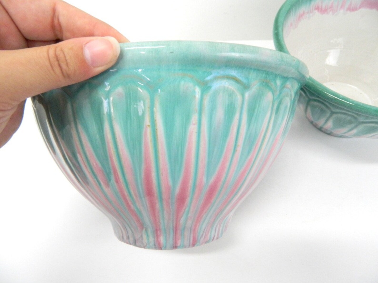 Vintage Drip Pottery Bowls...pair of 2 Matching Bowls...aqua - Etsy