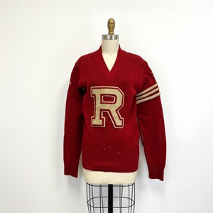 Vintage 1930s Letterman Sweater r Brick Red Wool V Neck '38 Champs Size ...