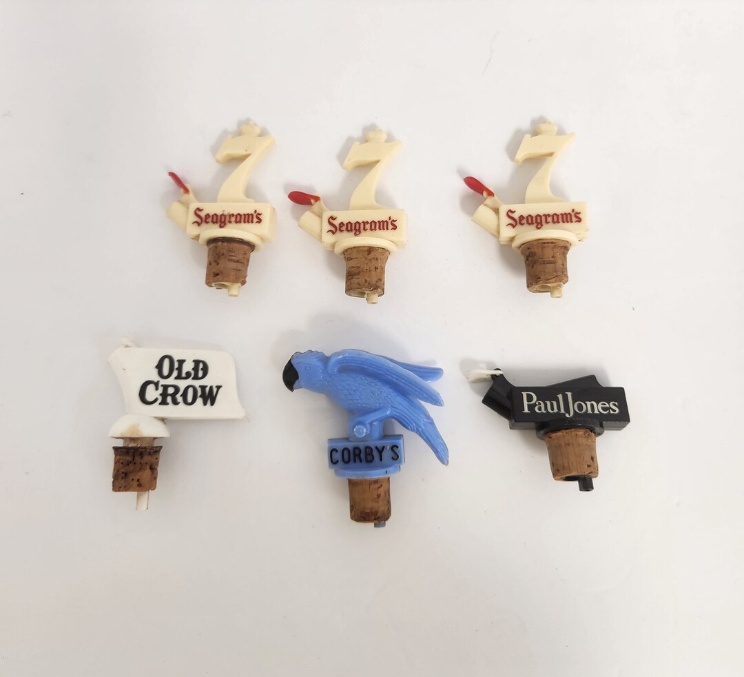Vintage 1970's 80's Set of 6 Whiskey Pour Spout Toppers Seagram's 7 ...