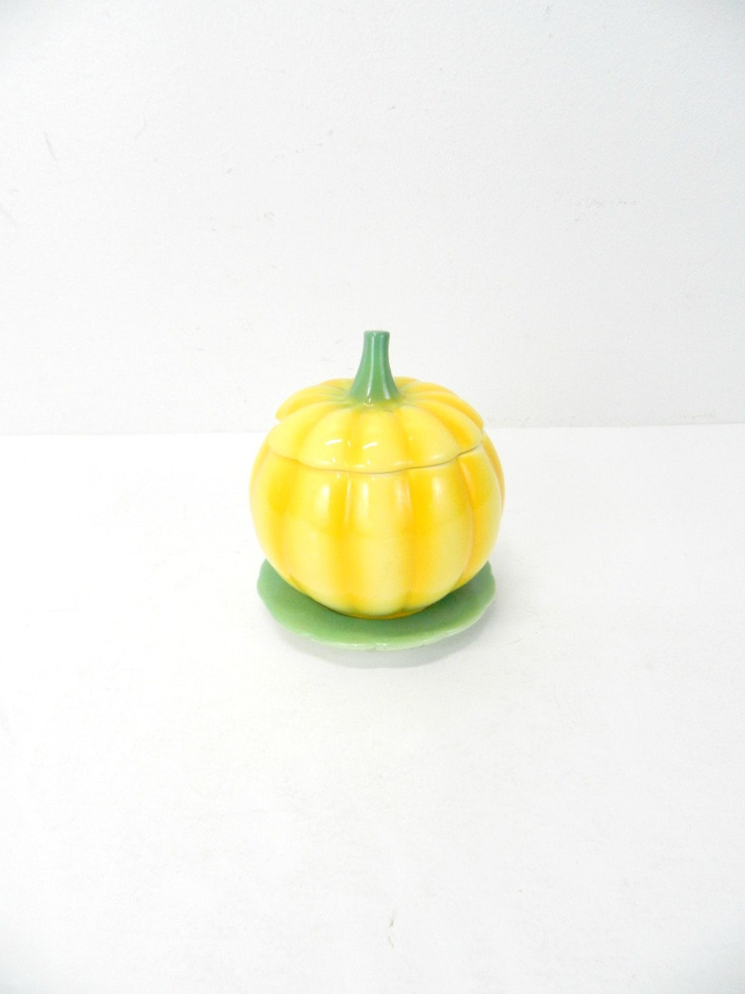 Vintage Goebel Jam Jar ... Pumpkin Jam Jar ... Orange & Green...lidded ...