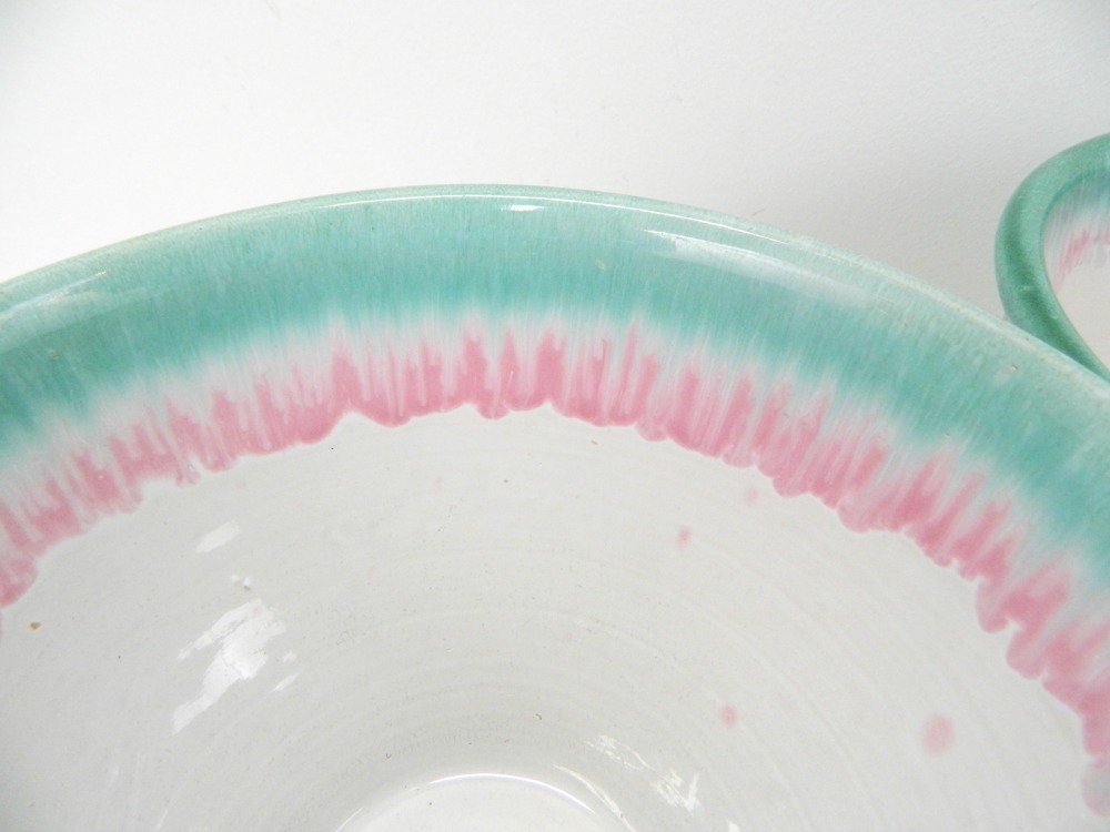 Vintage Drip Pottery Bowls...pair of 2 Matching Bowls...aqua - Etsy