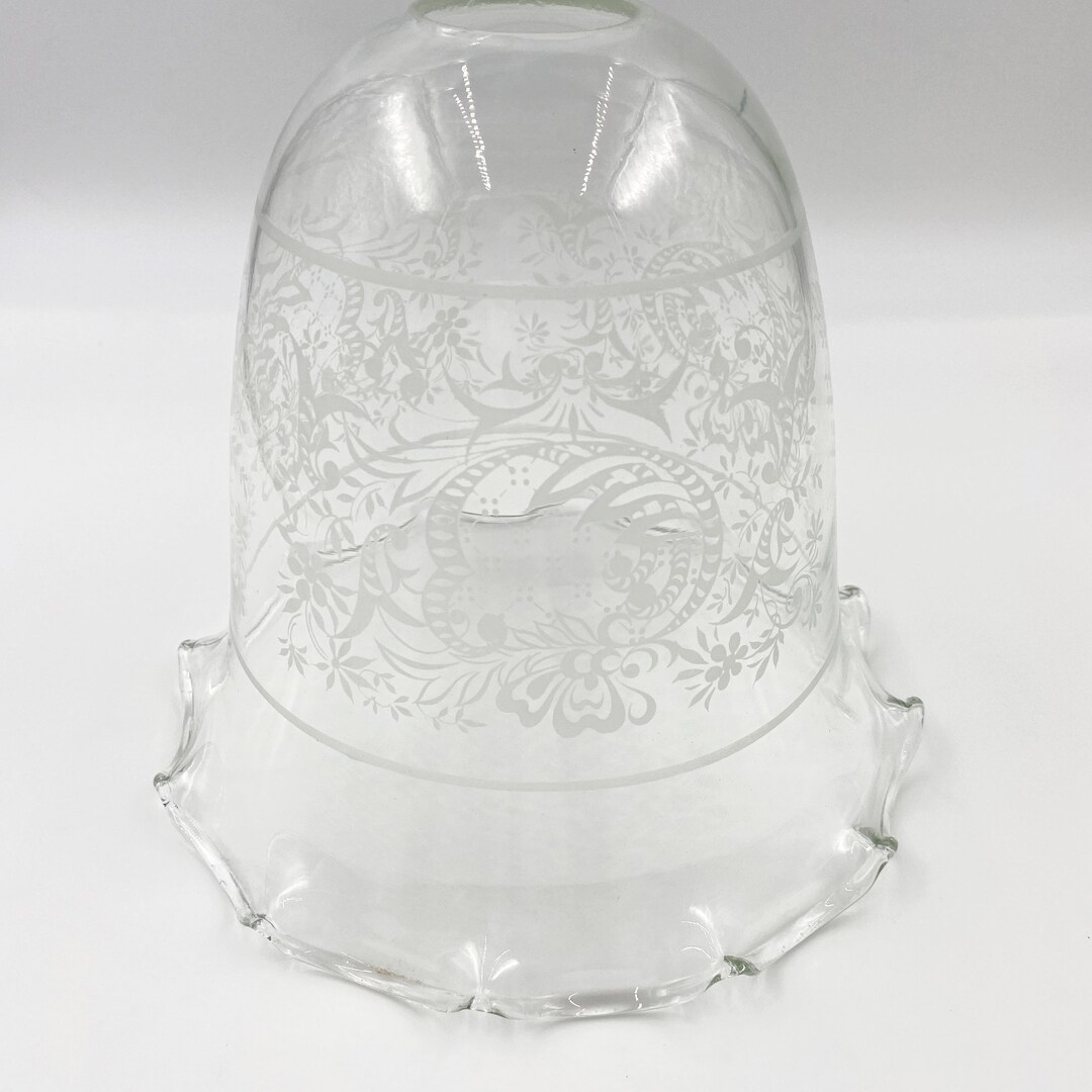Large Etched Glass Ruffled Bell Shape Lamp Shade - Etsy