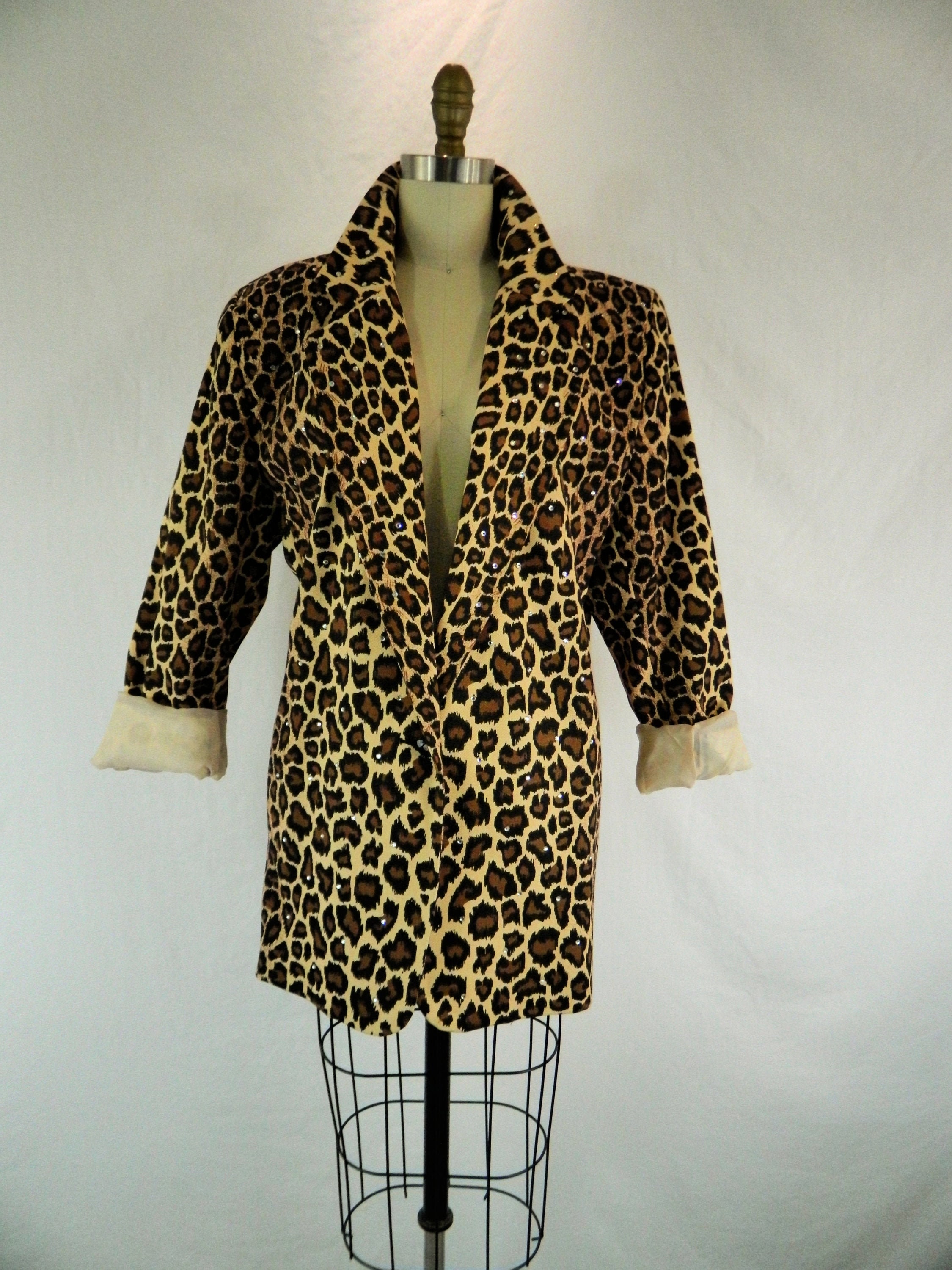 Vintage 80s Leopard Print Jacket Blazer With Rhinestones and - Etsy