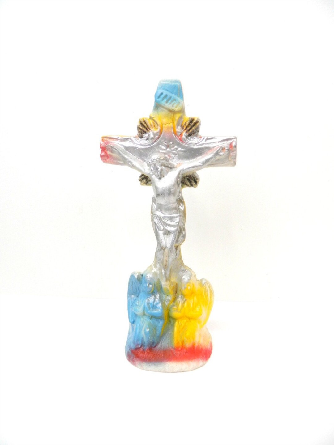 Vintage 1960s Chalkware Crucifix Rainbow Painted Jesus on Cross With ...