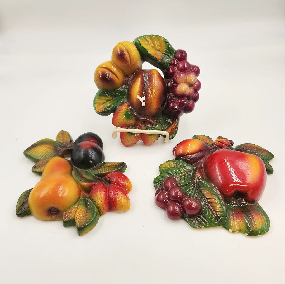 3 Pieces of Vintage 1950's MCM Colorful Chalkware Fruit Wall Decor ...