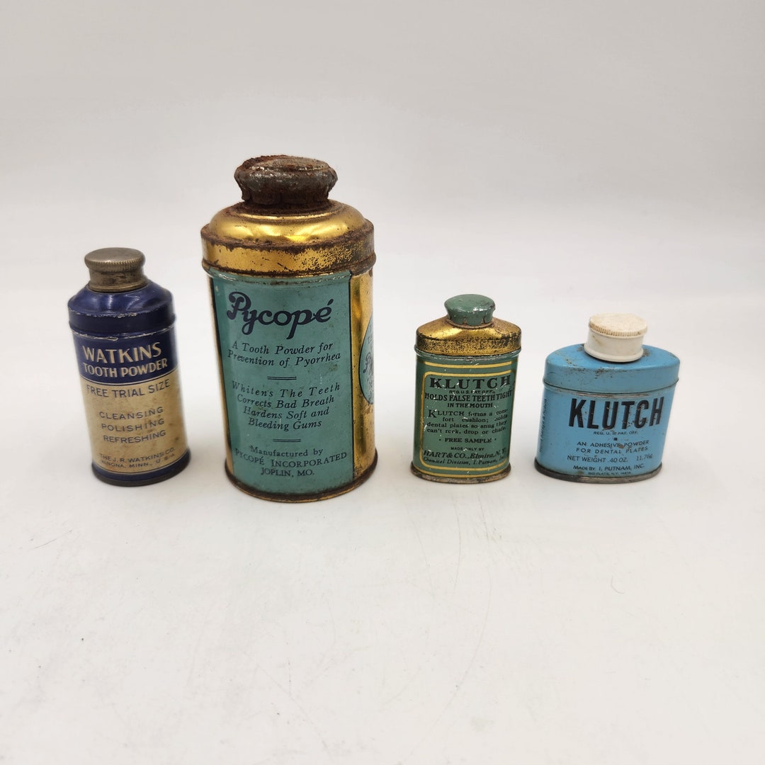 Vintage 1940's 50's Set of 4 Tooth Powder Tins Denture Adhesive ...
