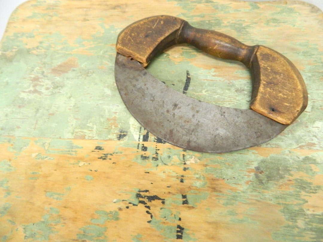 Vintage Wood Handled Food Chopper Scraper Kitchen Utensil Primitive ...
