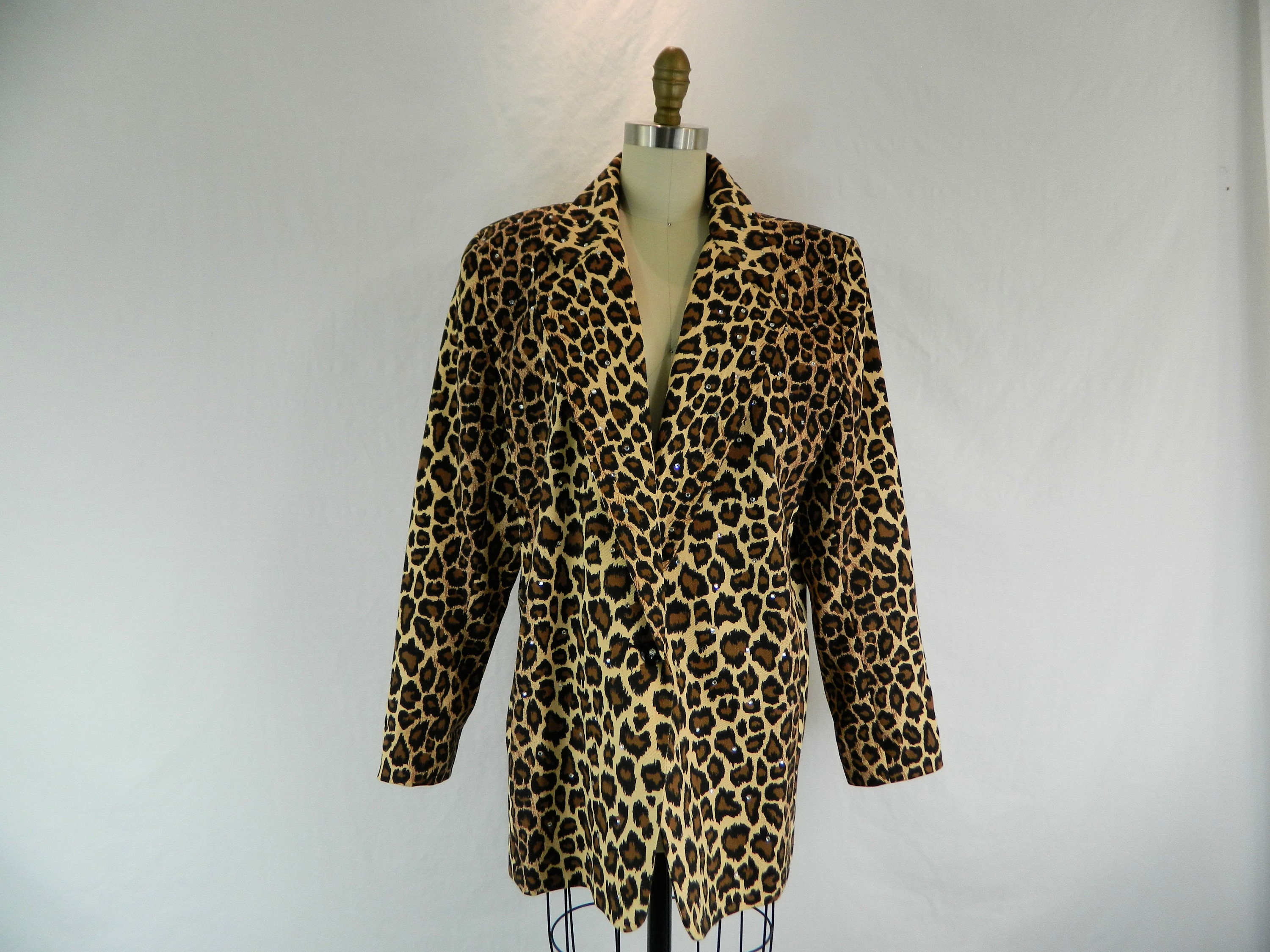 Vintage 80s Leopard Print Jacket Blazer With Rhinestones and - Etsy