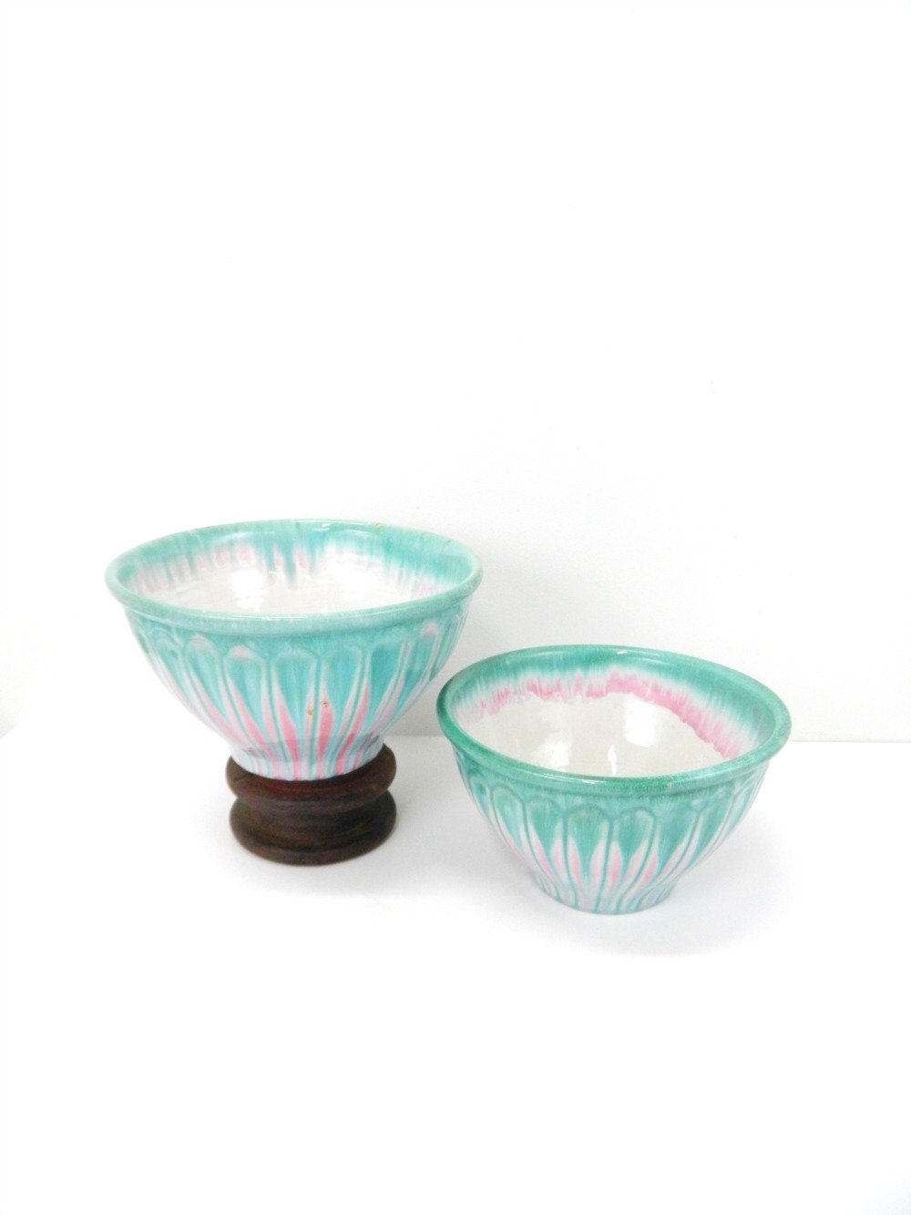 Vintage Drip Pottery Bowls...pair of 2 Matching Bowls...aqua - Etsy