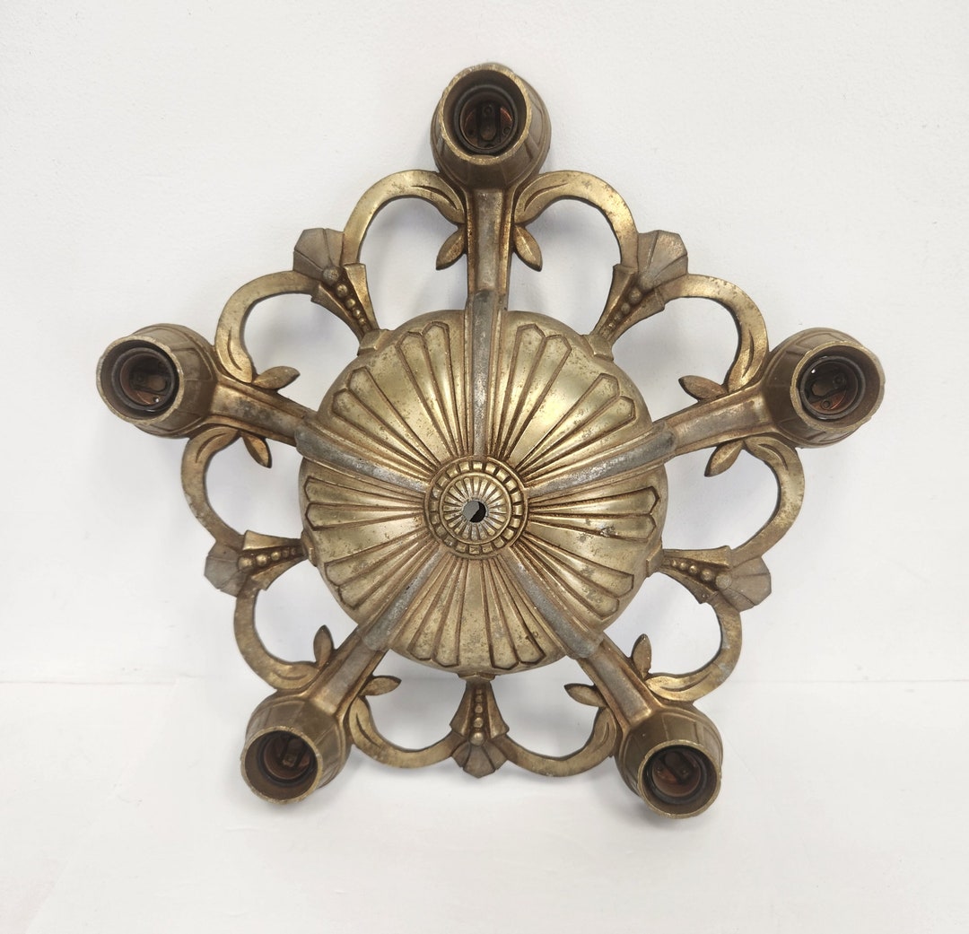 Vintage 1930's 5 Bulb Gold Tone Living Room Dining Room Ceiling Light ...