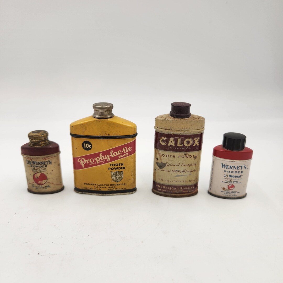 Vintage 1940's 50's Set of 4 Tooth Powder Tins Denture Cleaner Tooth ...