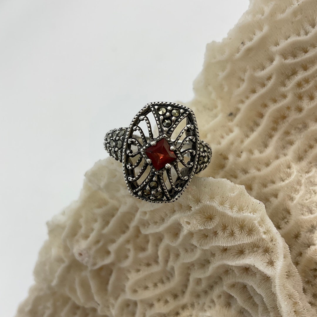 Judith Jack Marcasite and Garnet Ring Size 7 factory Defect - Etsy