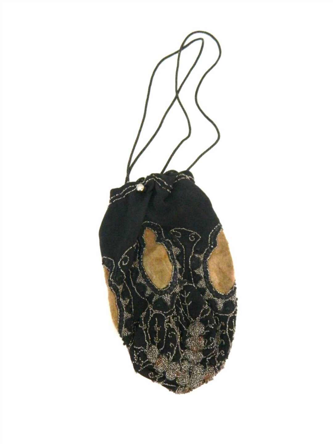 Antique Flapper Purse 1920s Drawstring Bag Silver Cut Bead Work W ...