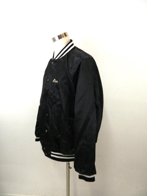 1970s Men's Satin Bomber Jacket...Black Jukebox Vendi… - Gem